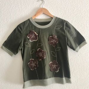 Tops | Green Floral Embroidered Top | Poshmark